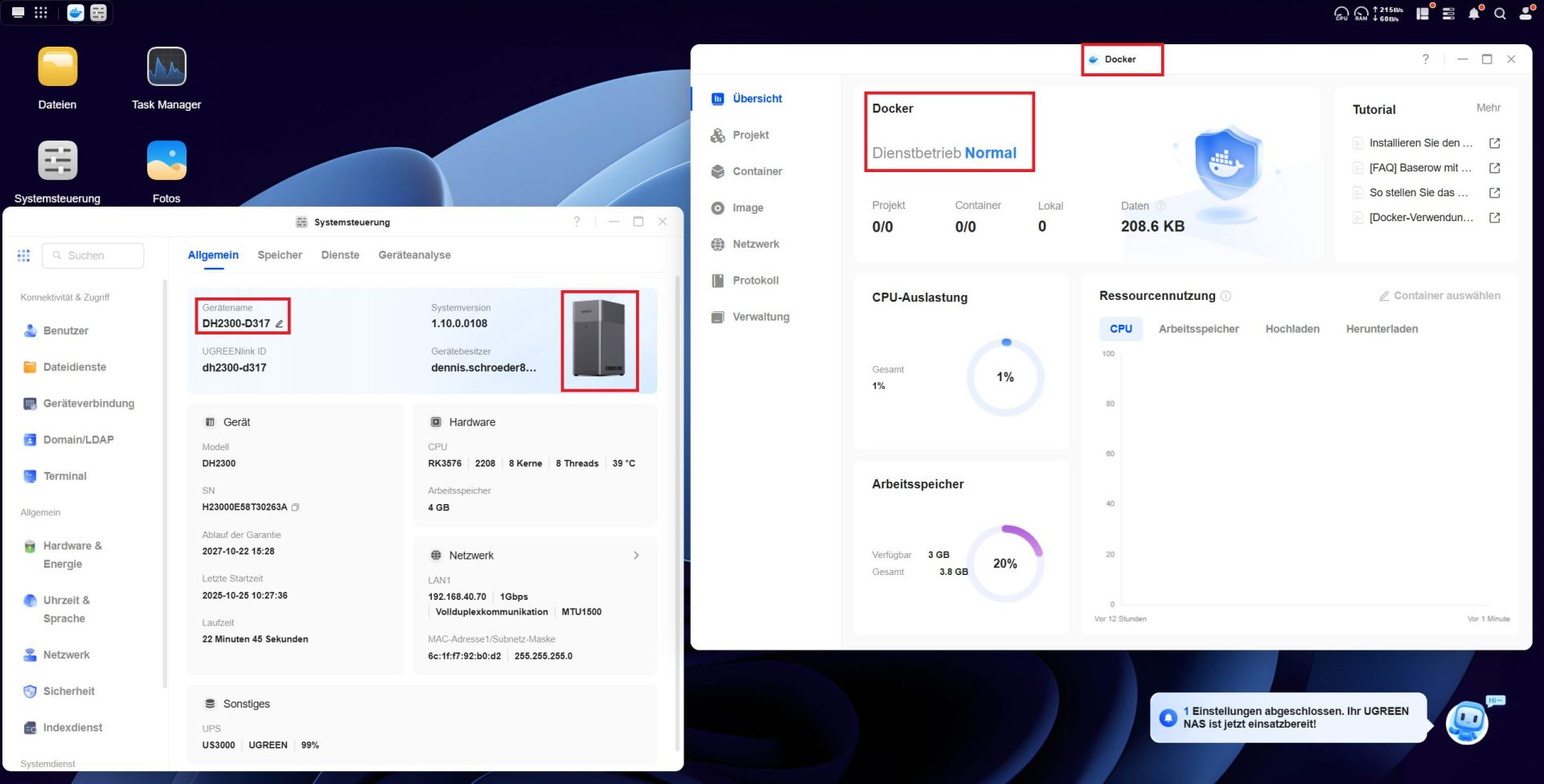 Docker auf UGREEN DH2300 NAS installieren - Anleitung